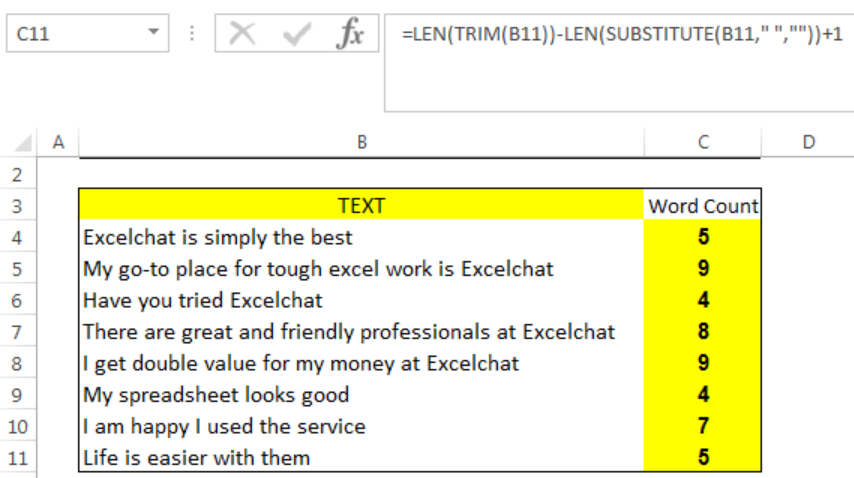 Excel formula: Count total words in a cell - Excelchat