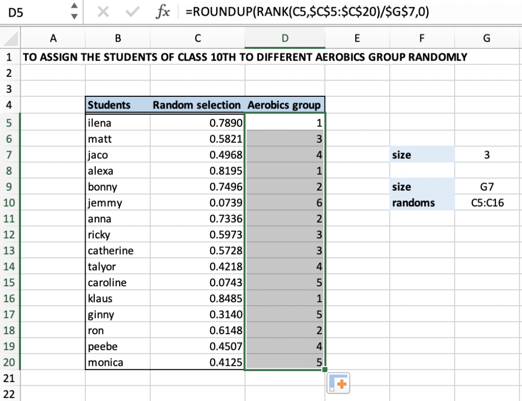 Excel formula: Randomly assign people to groups - Excelchat