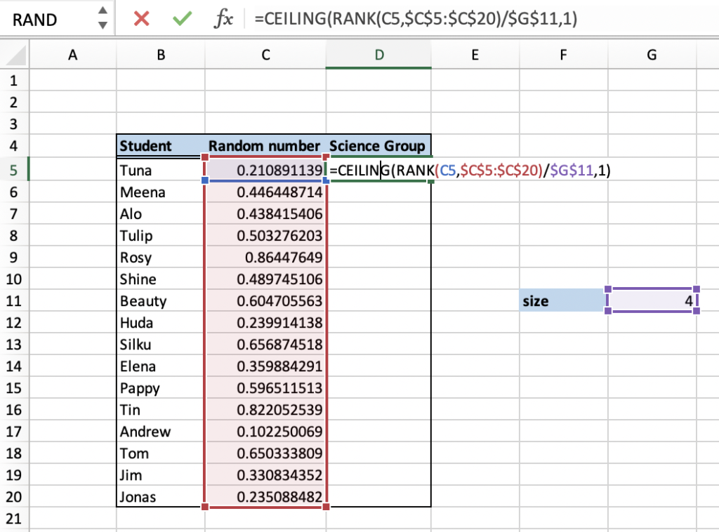 Excel formula: Randomly assign people to groups - Excelchat