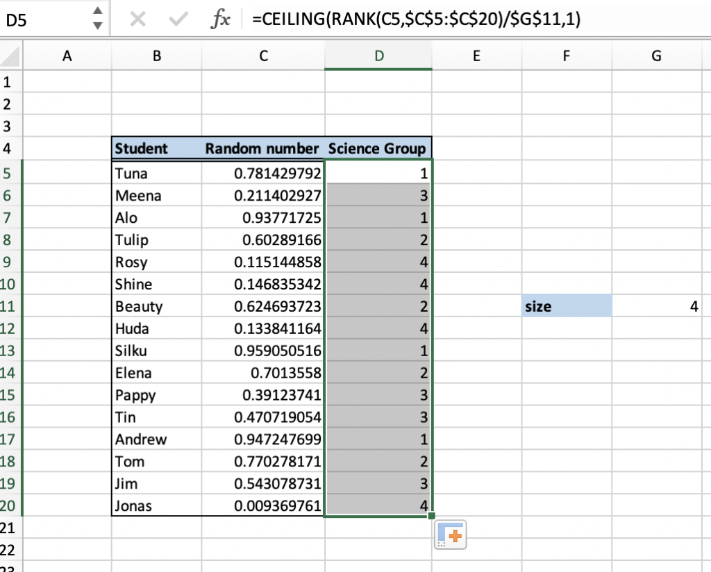 Excel formula: Randomly assign people to groups - Excelchat