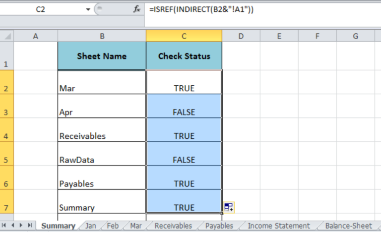 Excel formula: Worksheet name exists