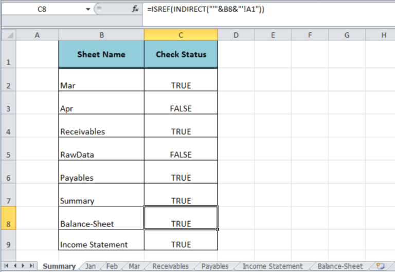 Excel formula: Worksheet name exists