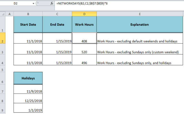 Excel formula: Get work hours between dates by using NETWORKDAYS
