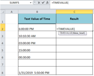 How to use the Excel TIMEVALUE to get a valid time from a text string