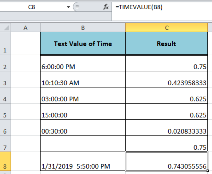 How to use the Excel TIMEVALUE to get a valid time from a text string