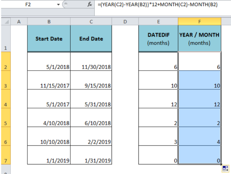 Excel formula: Get months between dates