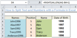 Excel formula: Split text and numbers