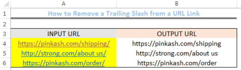 Excel formula: Remove trailing slash from url