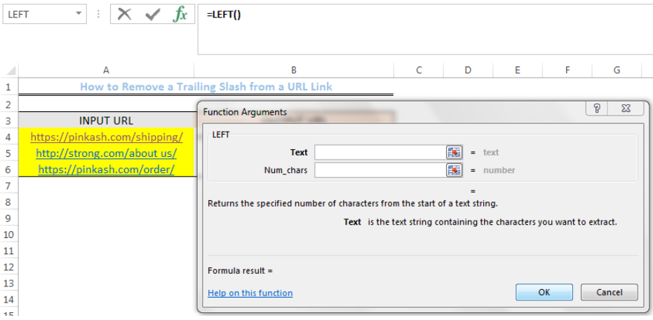 Excel formula: Remove trailing slash from url