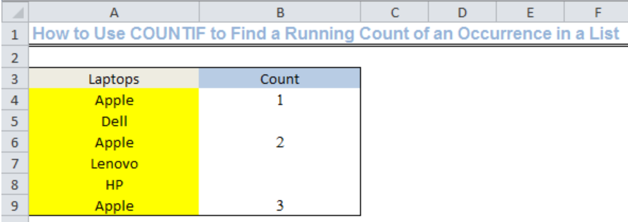 Excel Formula Running Count Of Occurrence In List Excelchat
