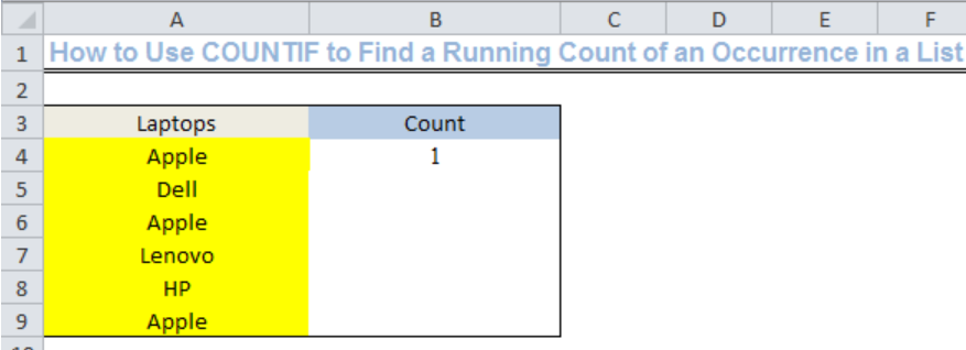 Excel formula: Running count of occurrence in list - Excelchat