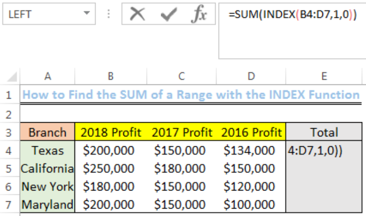 Excel formula: Sum range with INDEX