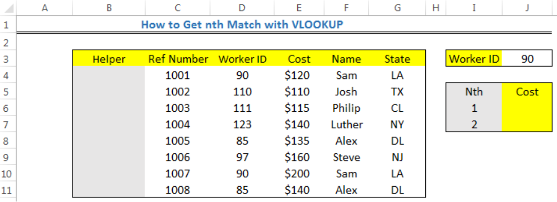 Excel-Formula: Get nth match with VLOOKUP