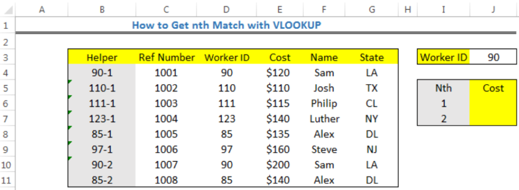Excel-Formula: Get nth match with VLOOKUP