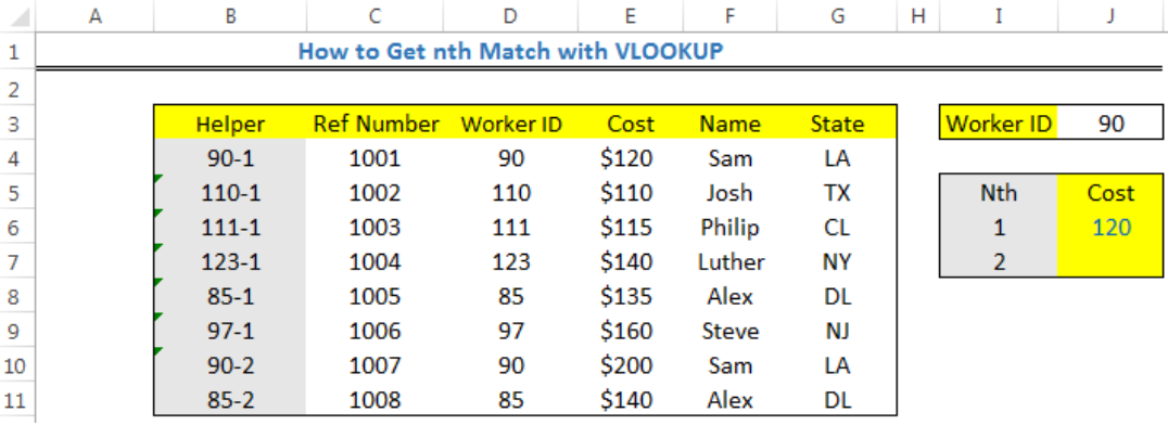 Excel-Formula: Get nth match with VLOOKUP