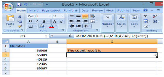 Excel formula: Count numbers third digit equals 3 - Excelchat