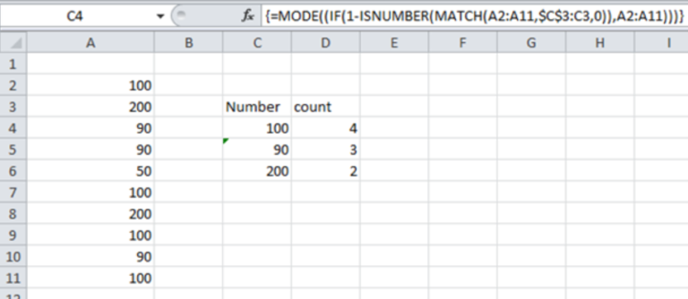 Excel Formula List Most Frequently Occuring Numbers