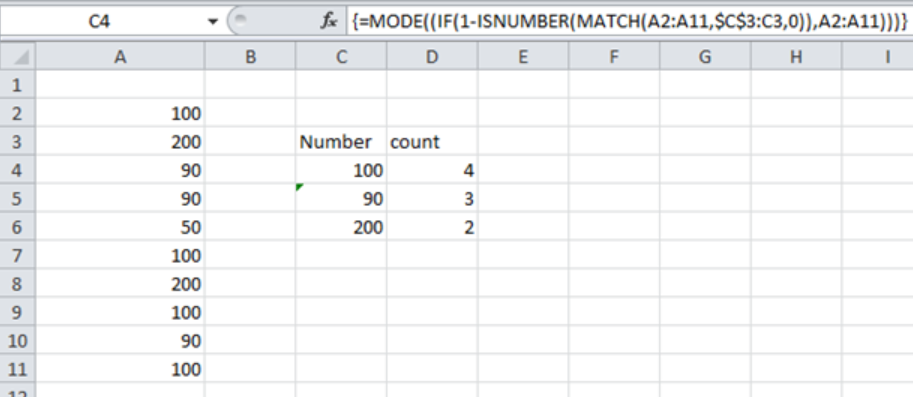 Excel formula: List most frequently occuring numbers