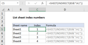 Excel formula: List sheet index numbers