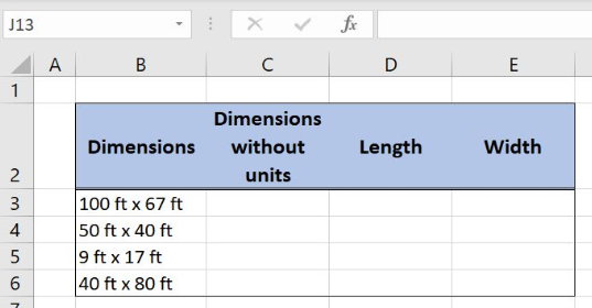 Excel formula: Split dimensions into two parts
