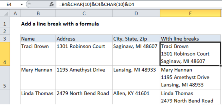 How to add a line break with a formula in Excel - Excelchat