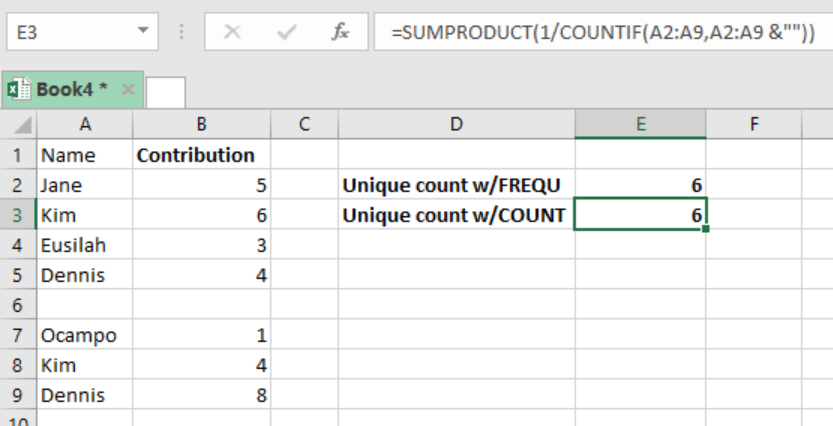 Excel Formula Count Unique Values In A Range With Countif