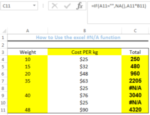 How to use the Excel NA function