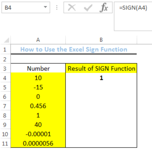 How to use the Excel SIGN function