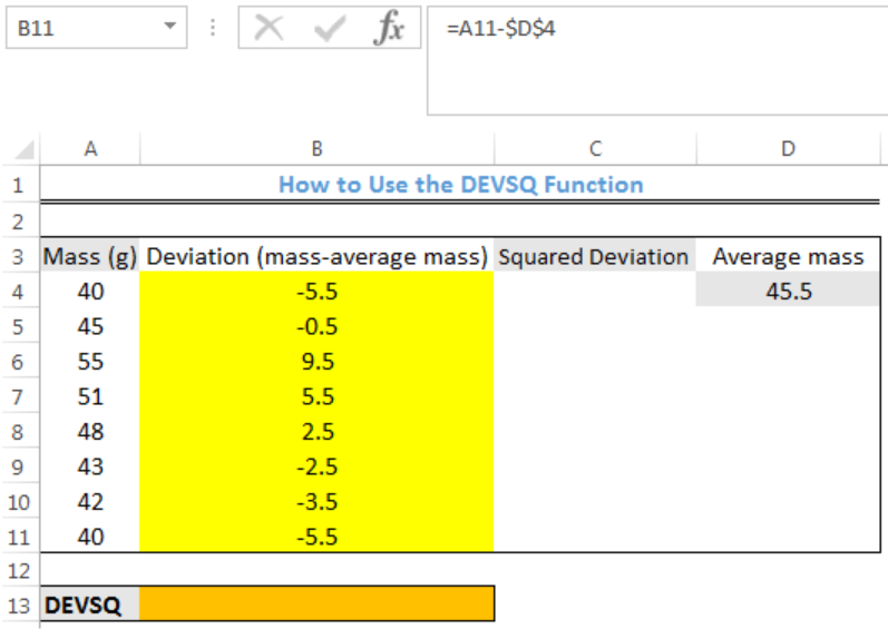 Excel Formula How To Use The Excel Devsq Function Excelchat