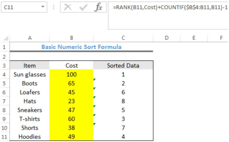 Excel formula: Basic numeric sort formula - Excelchat