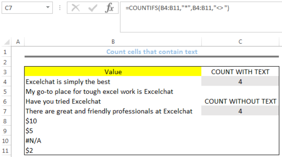 Excel formula: Count cells that contain text - Excelchat