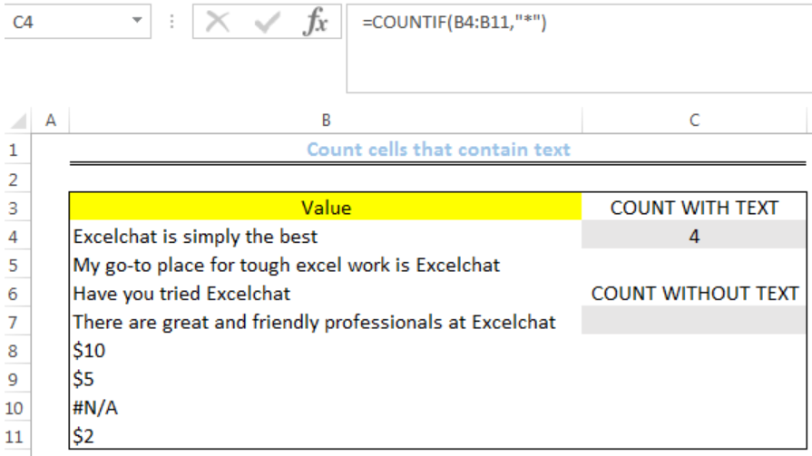 Excel formula: Count cells that contain text - Excelchat