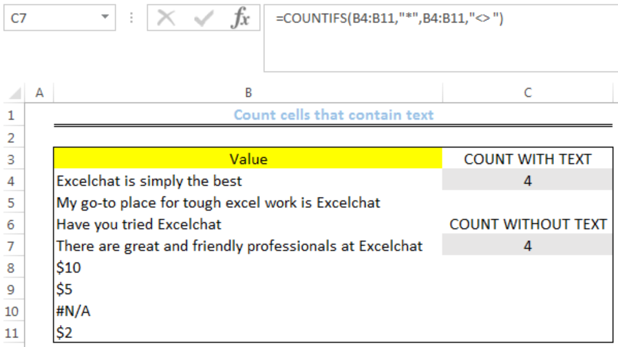 Excel formula: Count cells that contain text - Excelchat