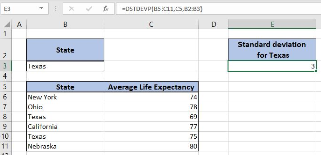 How to use the Excel DSTDEVP function