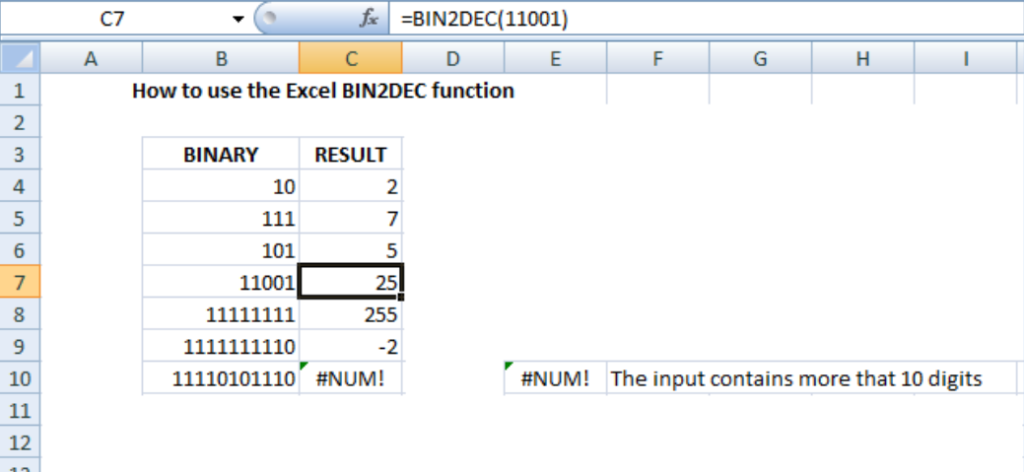 How to use the Excel BIN2DEC function - Excelchat