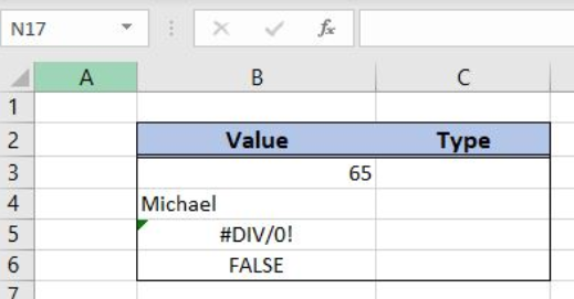 How to use the Excel TYPE function to get the type of value in a cell