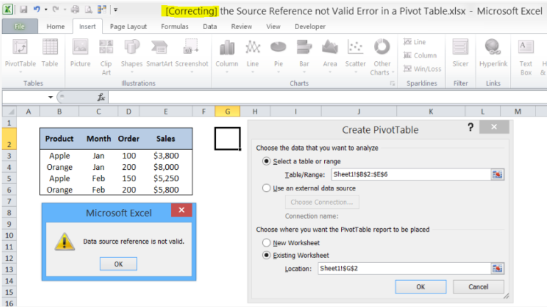 Correcting the Source Reference not Valid Error in a Pivot Table ...