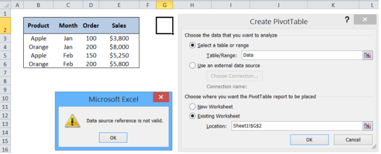 Correcting the Source Reference not Valid Error in a Pivot Table ...