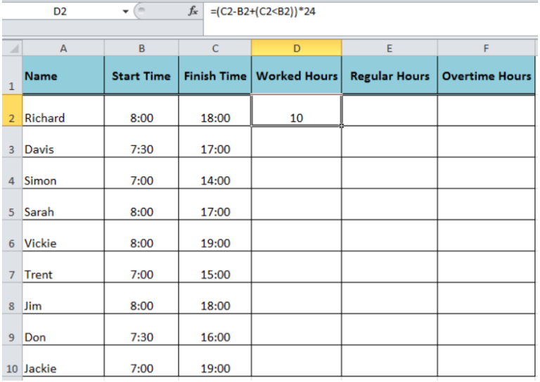 Learn How to Calculate Overtime in Excel | Excelchat