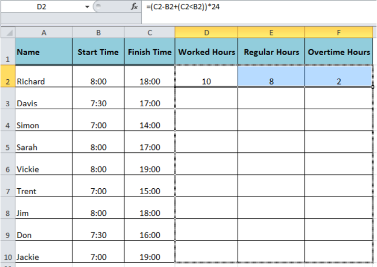 Learn How to Calculate Overtime in Excel | Excelchat