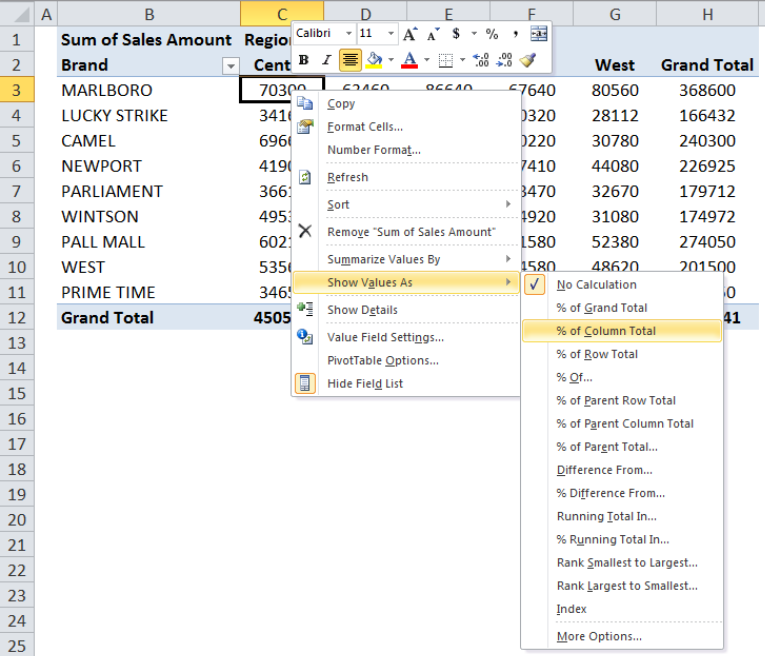 How to Show Percentages in a Pivot Table | Excelchat