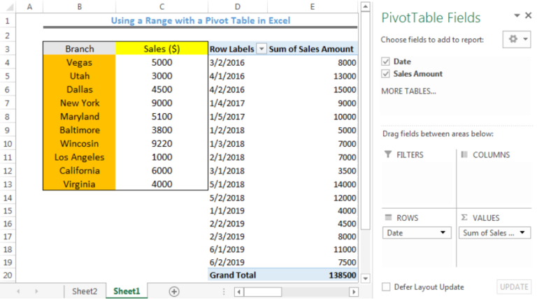 Using a Range with a Pivot Table in Excel | Excelchat
