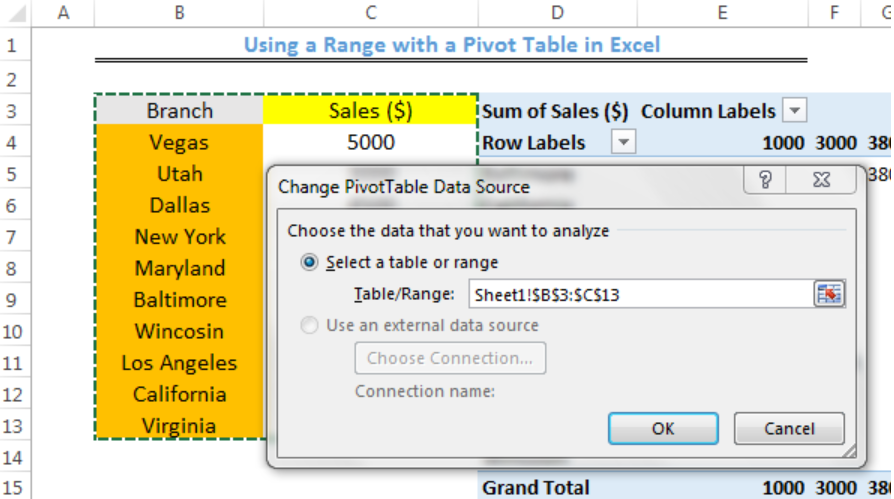 Using a Range with a Pivot Table in Excel | Excelchat