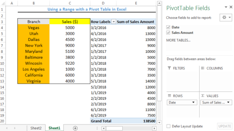 Using a Range with a Pivot Table in Excel | Excelchat