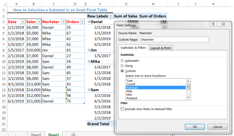 How to Calculate a Subtotal in an Excel Pivot Table | Excelchat