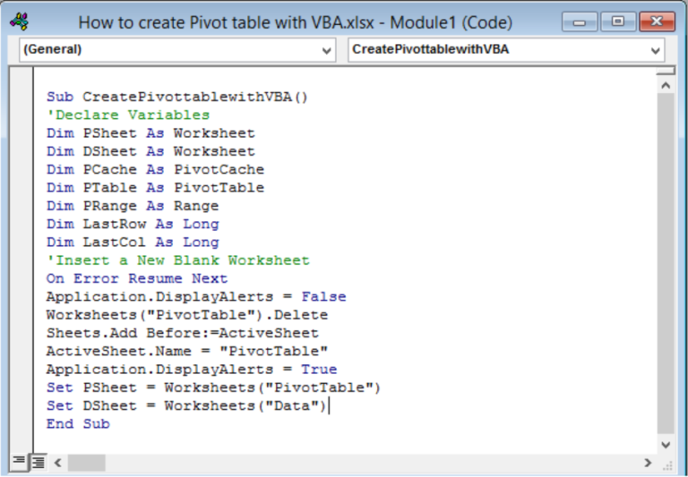 How to Create a Pivot Table with VBA in Excel | Excelchat