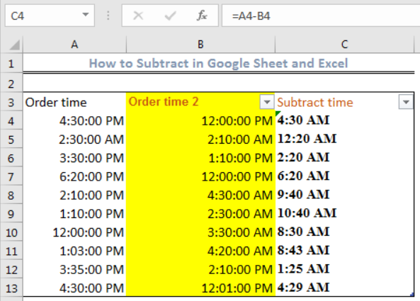 How to Subtract in Google Sheet and Excel | Excelchat