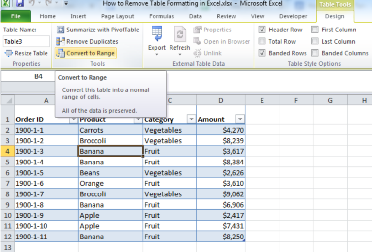 How to Remove Table Formatting in Excel | Excelchat