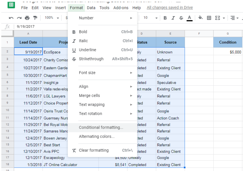 How to Apply Google Sheets Conditional Formatting Based on Another Cell - Excelchat | Excelchat