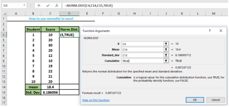 How to Use Norm.dist and Norm.s.dist functions | Excelchat